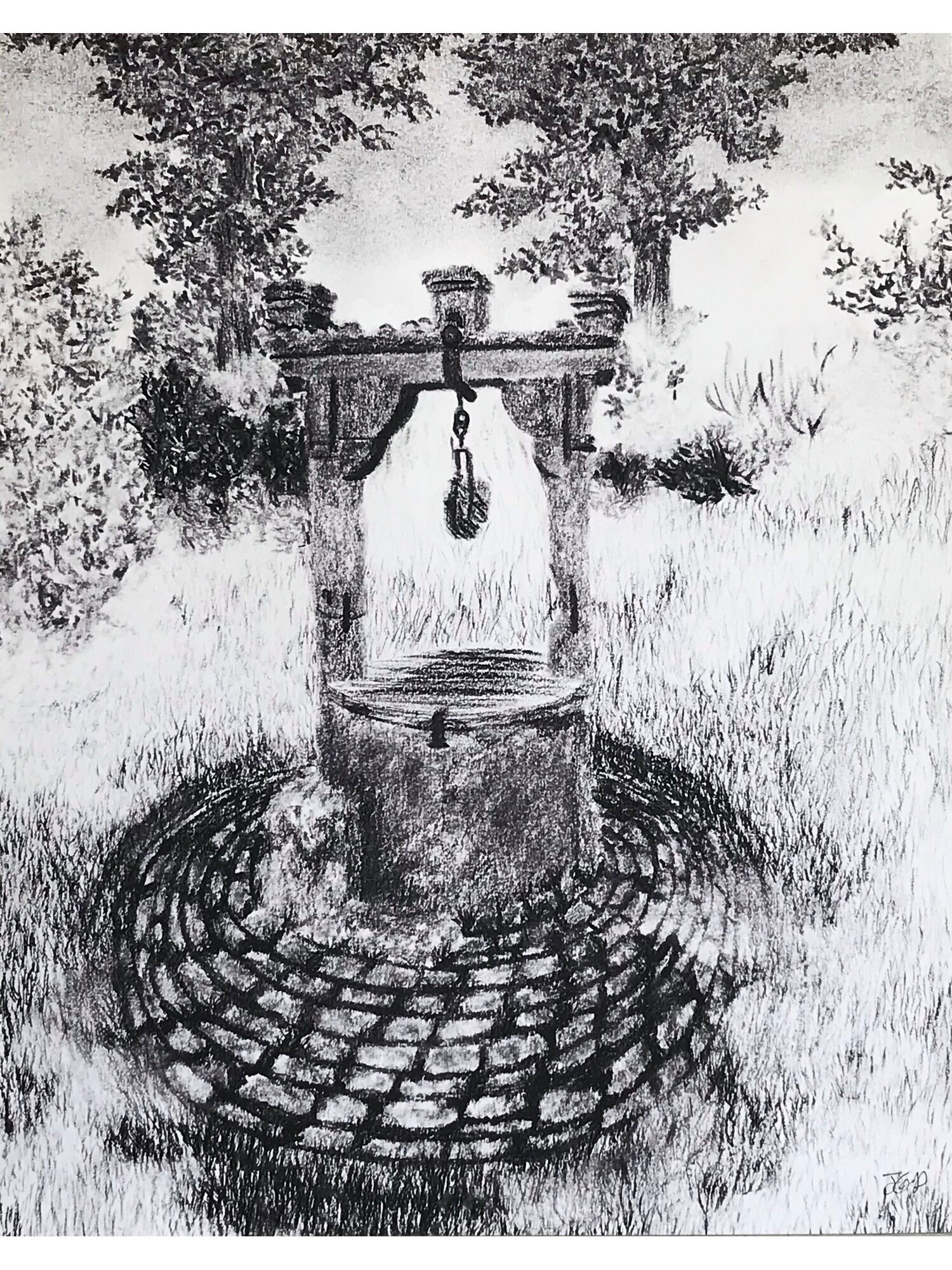 Wishing Well Charcoal Drawing Illustration Art Print - Etsy