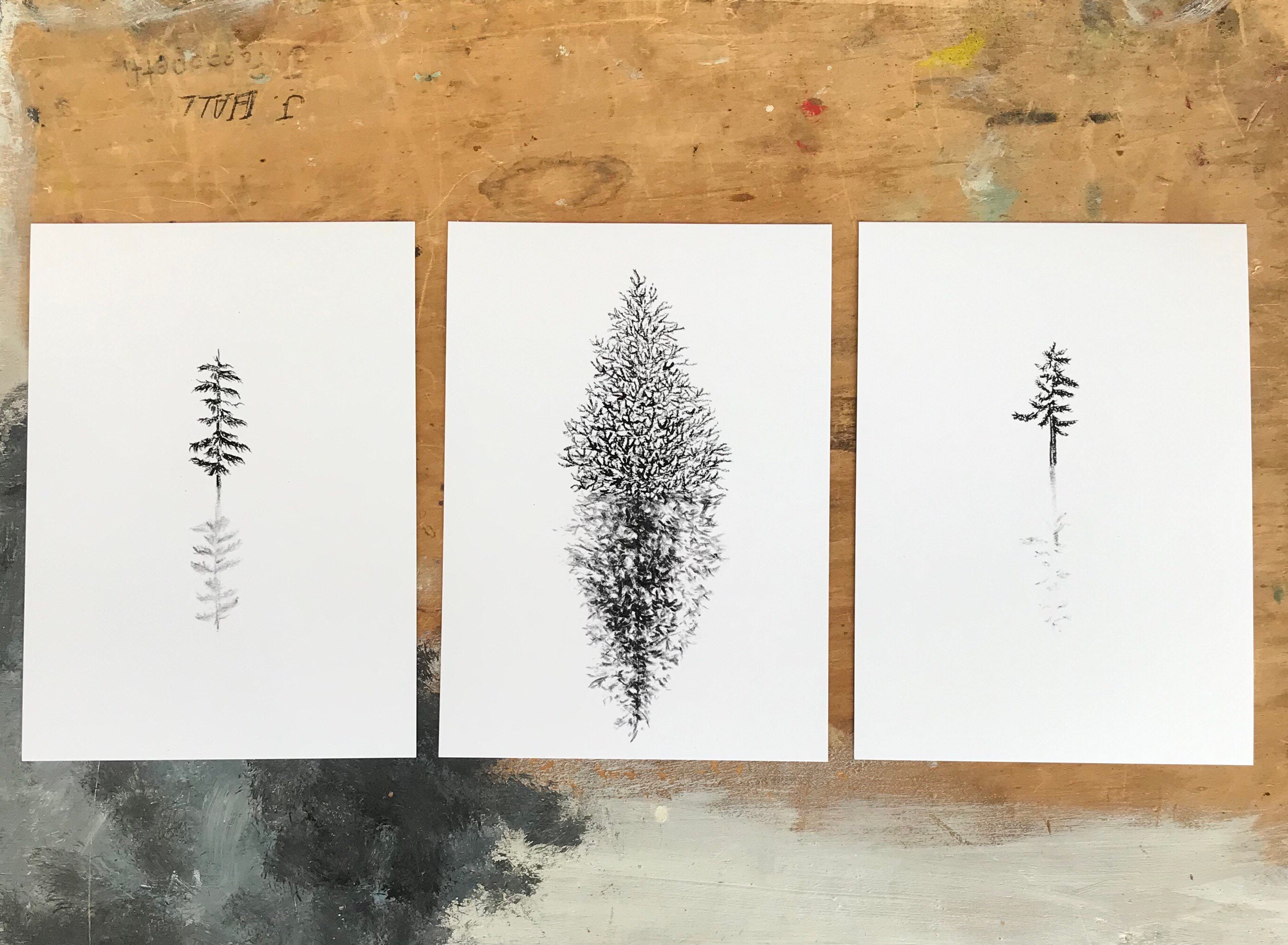 Minimalist Evergreen Tree Original Charcoal Drawing Art Print - Etsy