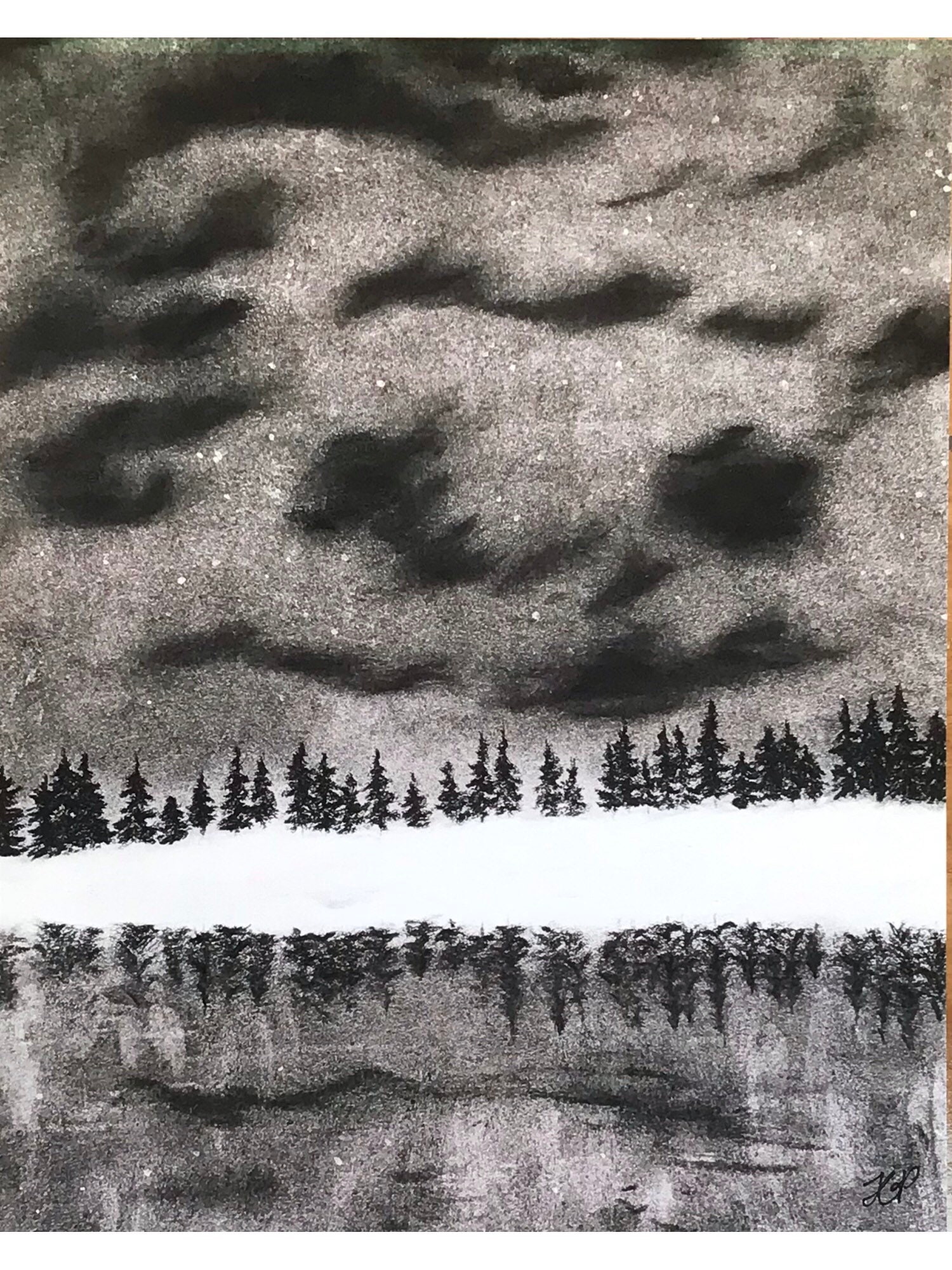 Winter Night Charcoal Drawing Art Print - Etsy