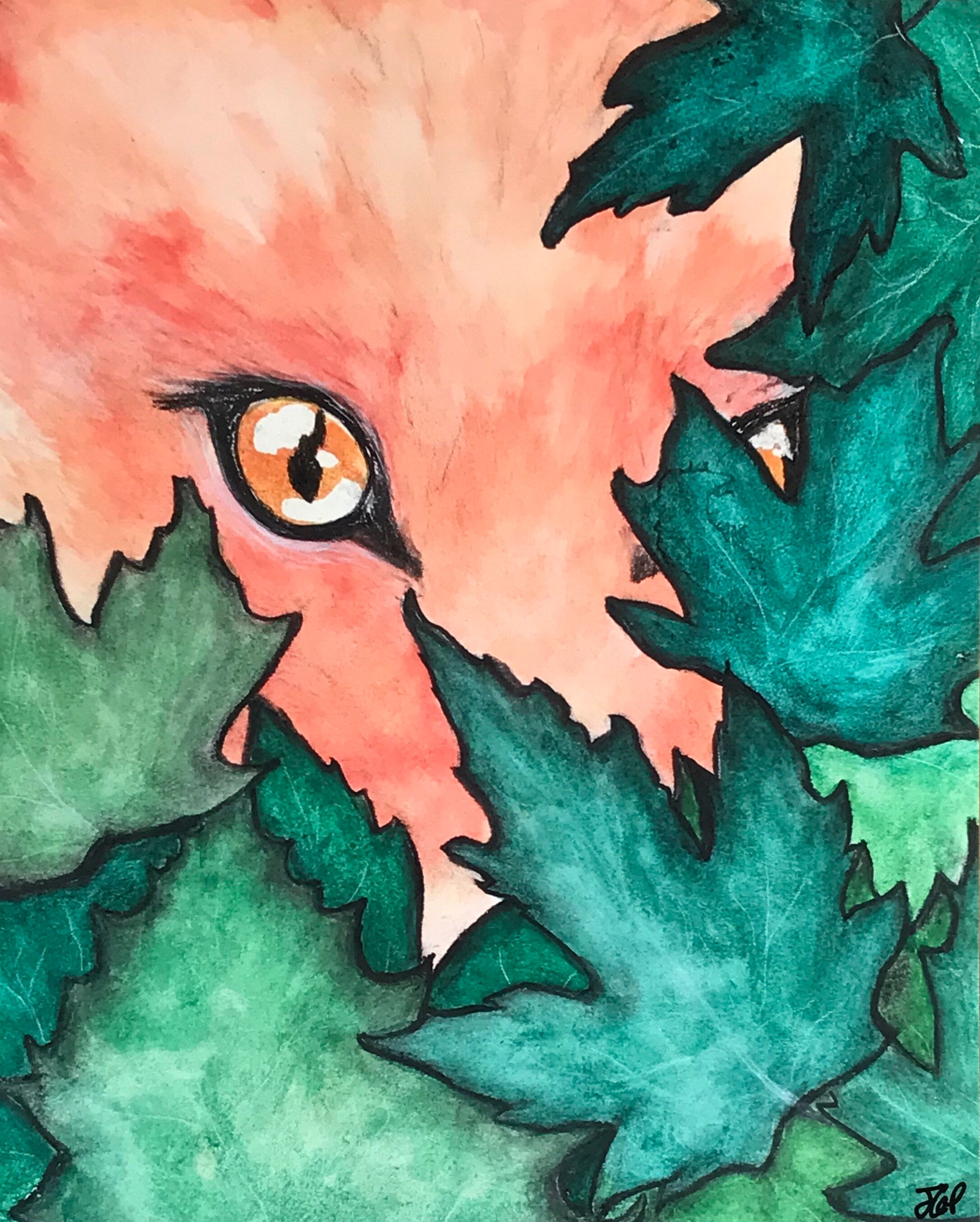 Summer Fox Watercolor Charcoal Drawing Painting Illustration | Etsy