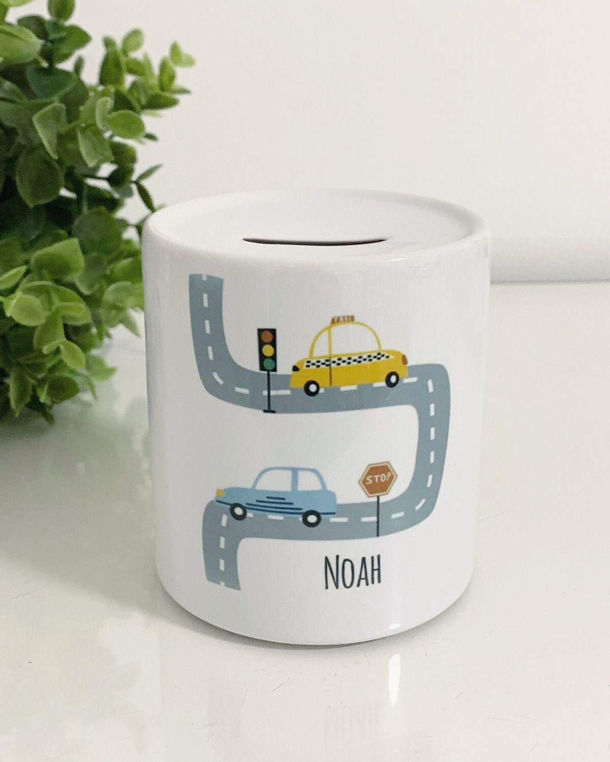 Personalised Kids Boys Car Track Money Box Piggy Bank Coin - Etsy