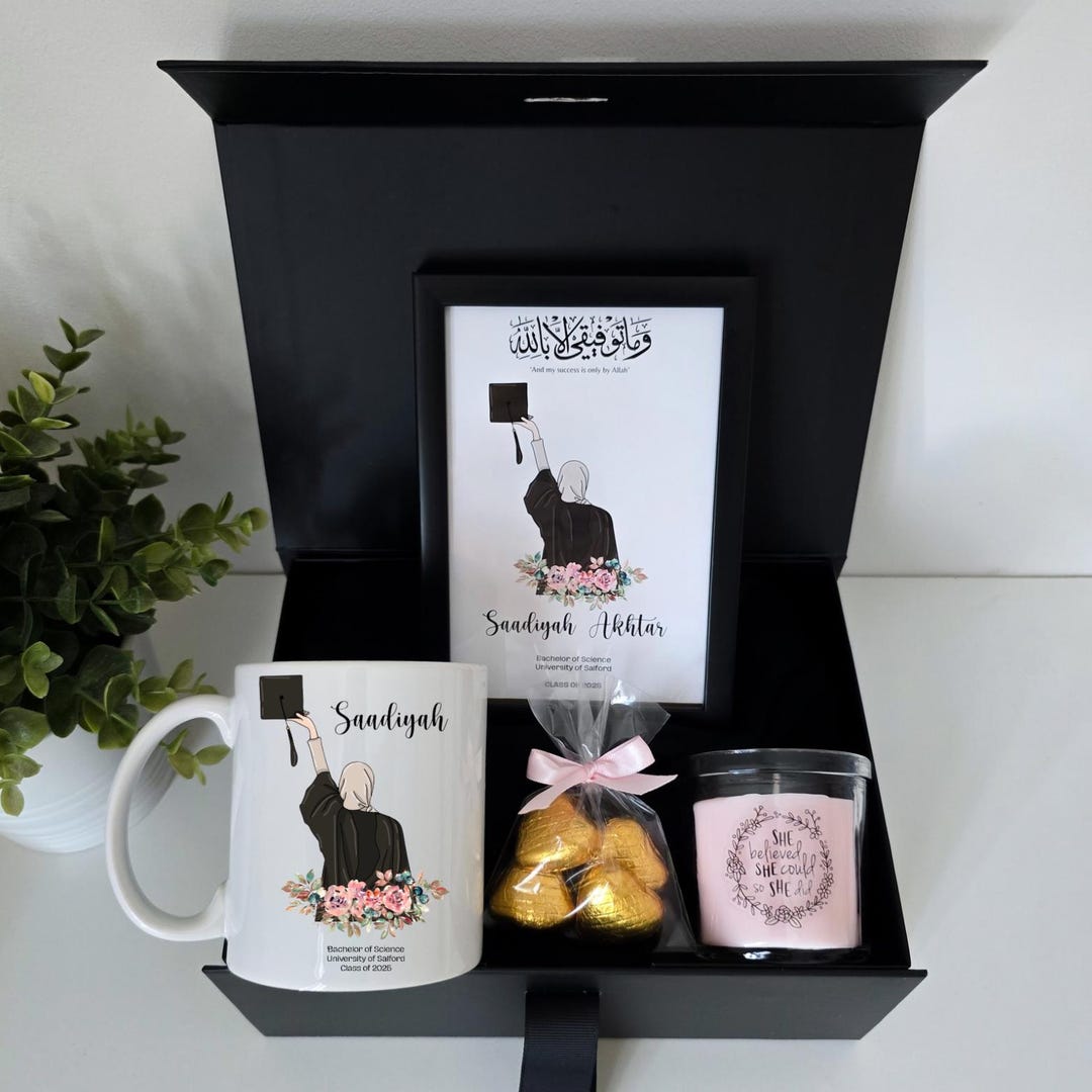 Islamic Hijabi Graduation Gift Set Mug Frame Candle Chocolates Hamper ...