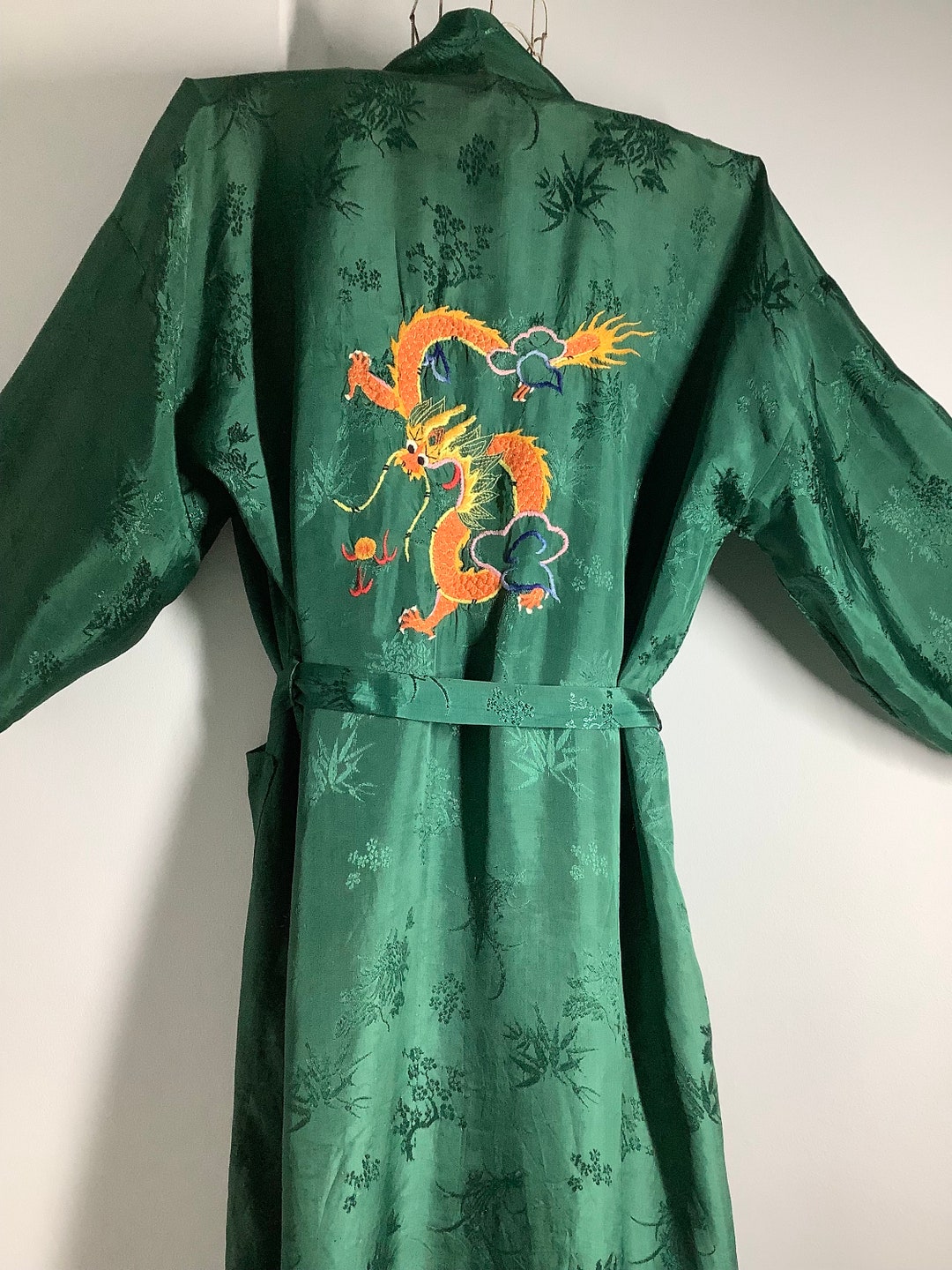 Vintage Deep Emerald Green Chinese Robe Dressing Gown Loungewear With ...