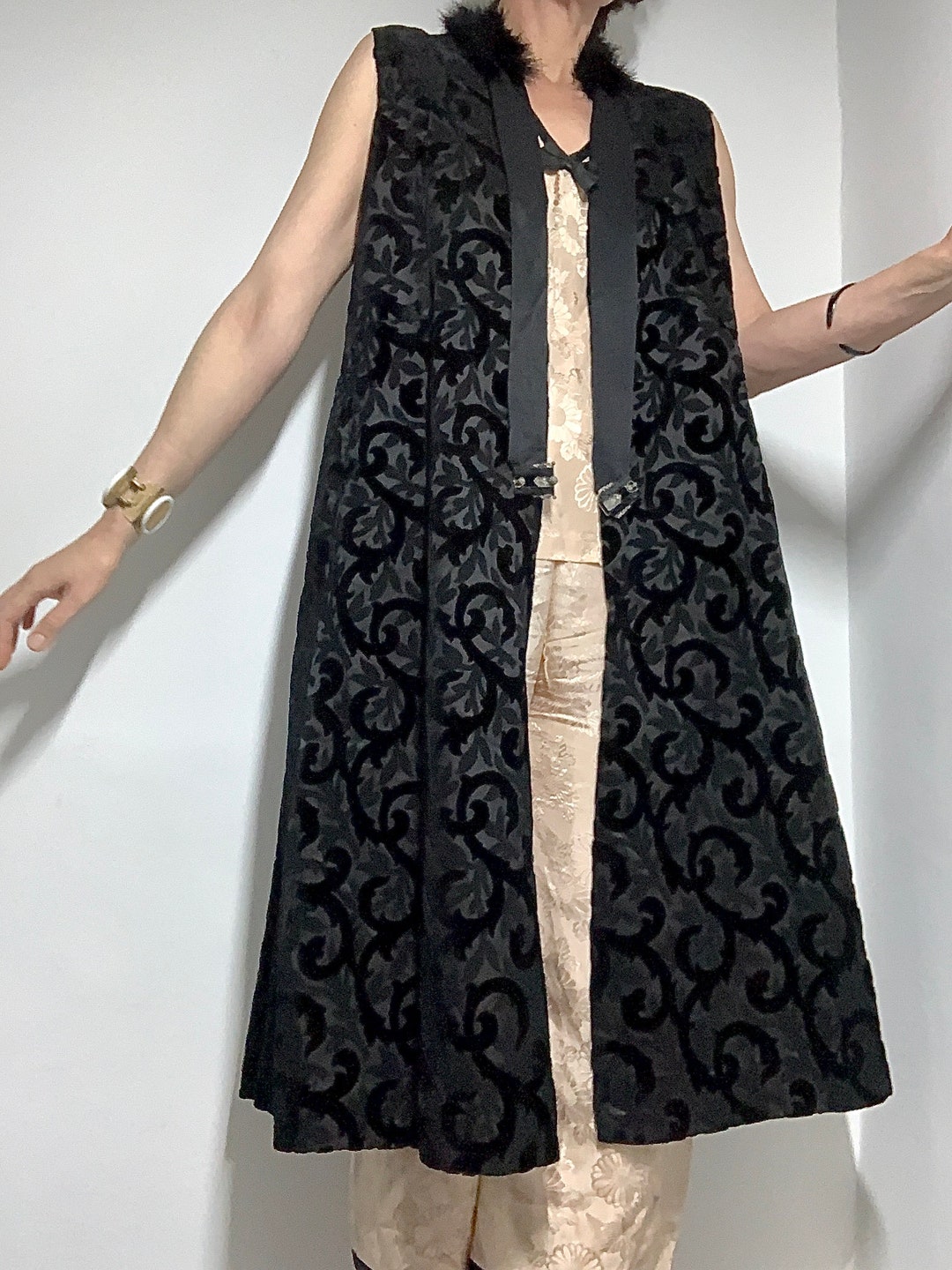 Antique 1900s Victorian Edwardian Robe Tunic Brocade Maxi Waist Coat ...