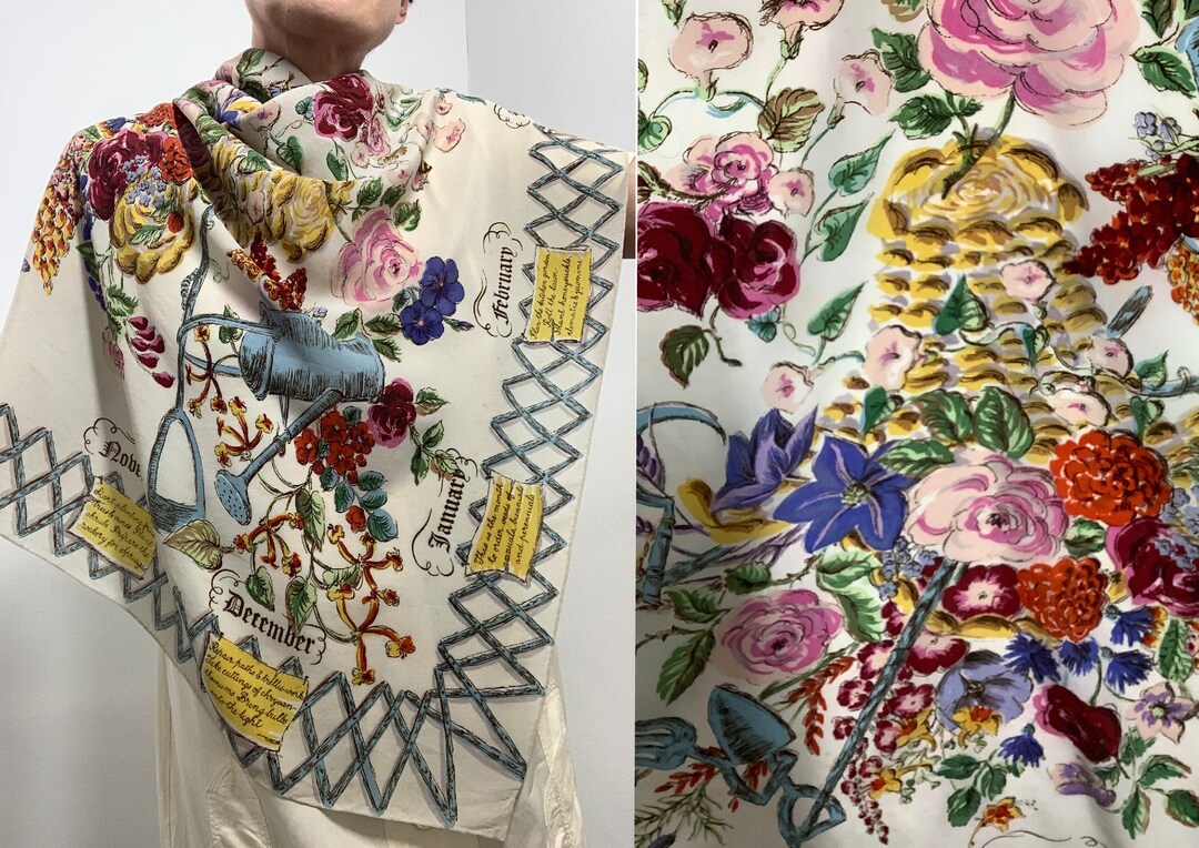 Very Rare Vintage 1930s Garden Scarf Jacqmar Silk Calendar Scarf - Etsy