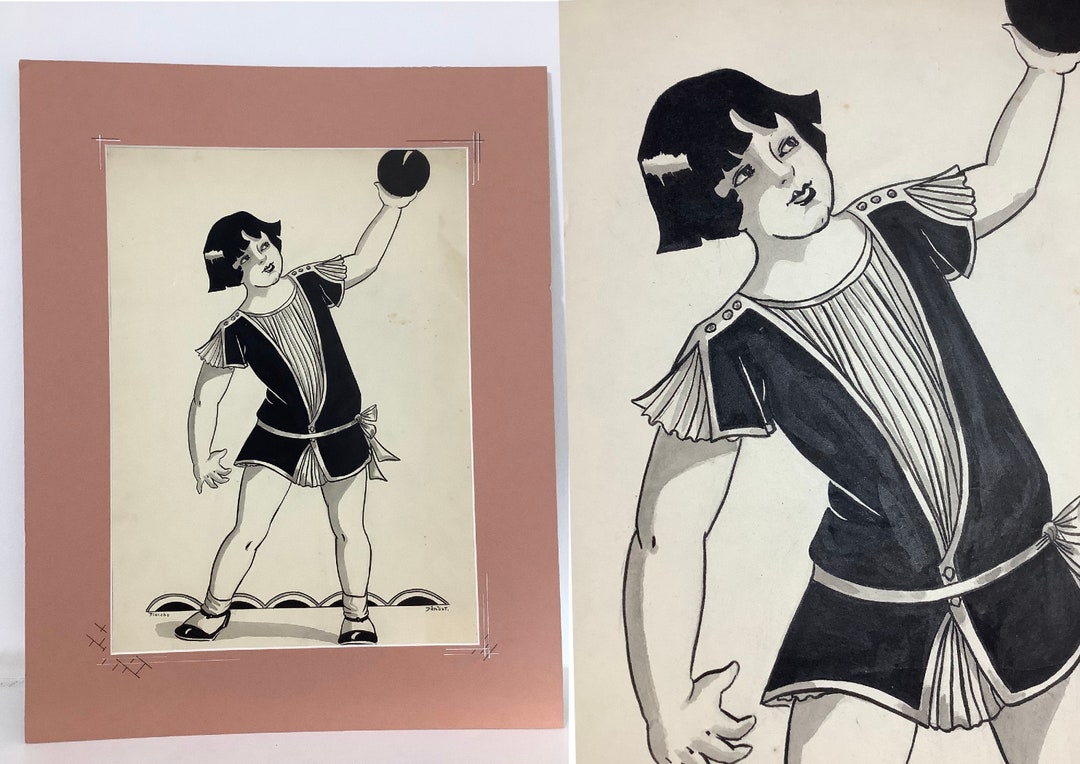 Rare Ooak 1920s Original Drawing Ink on Paper Acrobat Illustration ...