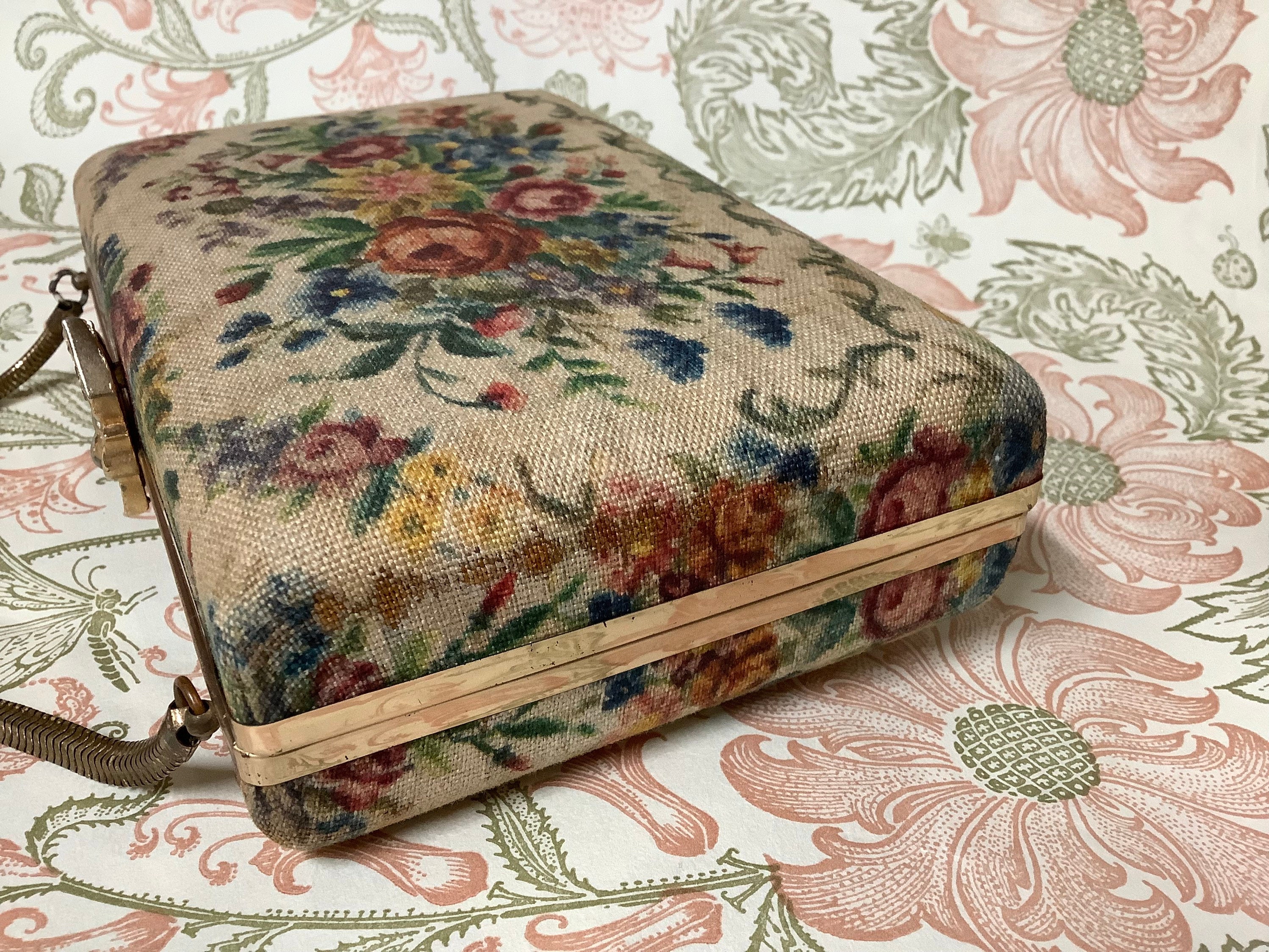Vintage 1950s Volupte Tapestry Floral Box Bag - Etsy