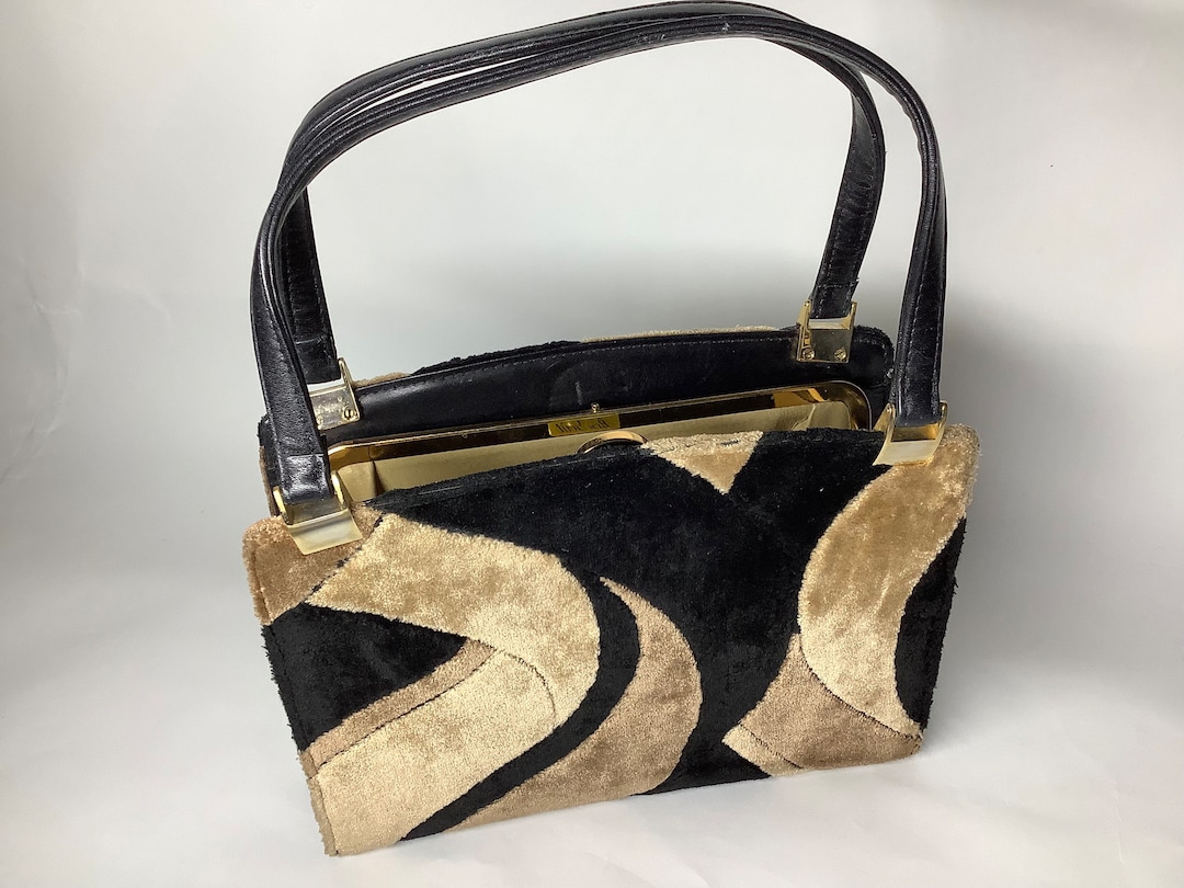 Vintage Velvet Bag Art Deco Design Colour Block Bag Bon Goût 1960s ...