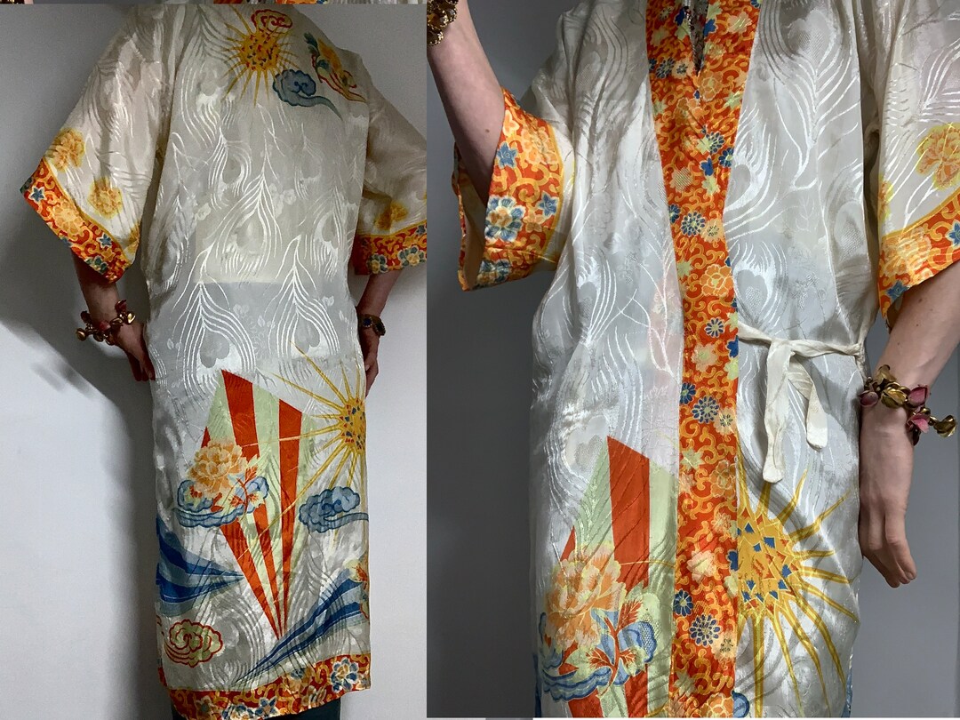Vintage 1920s Art Deco Robe Japanese Rare Design Long Floral Abstract ...
