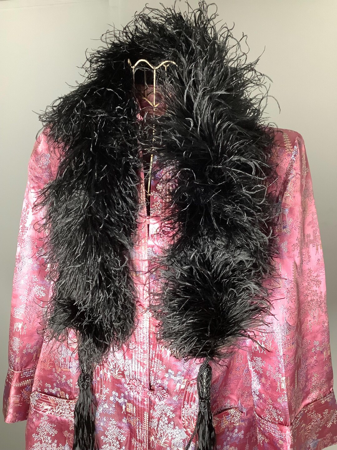 1920s Black Feather Boa Ostrich Feather Scarf With Tassels Art Deco ...