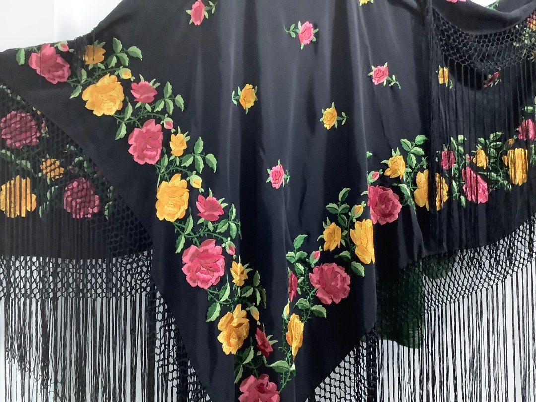 Vintage Piano Shawl Pink and Yellow Roses 1920s 30s Accessories - Etsy