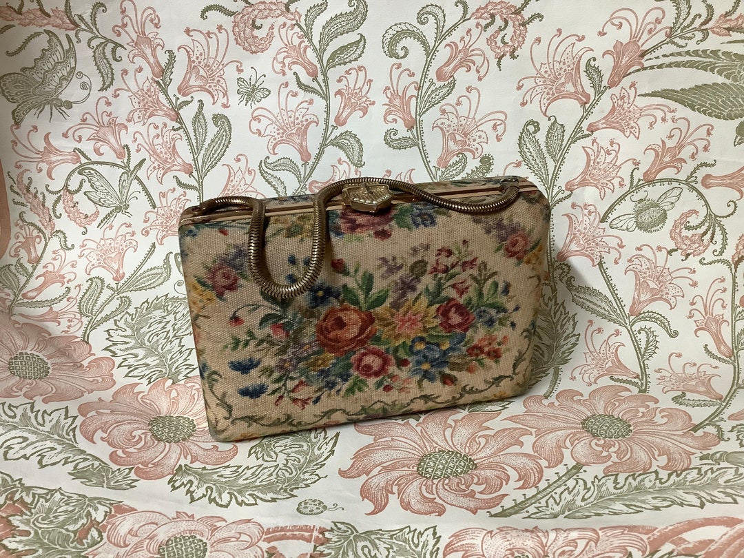 Vintage 1950s VOLUPTE Box Bag Vintage Floral Tapestry Style - Etsy