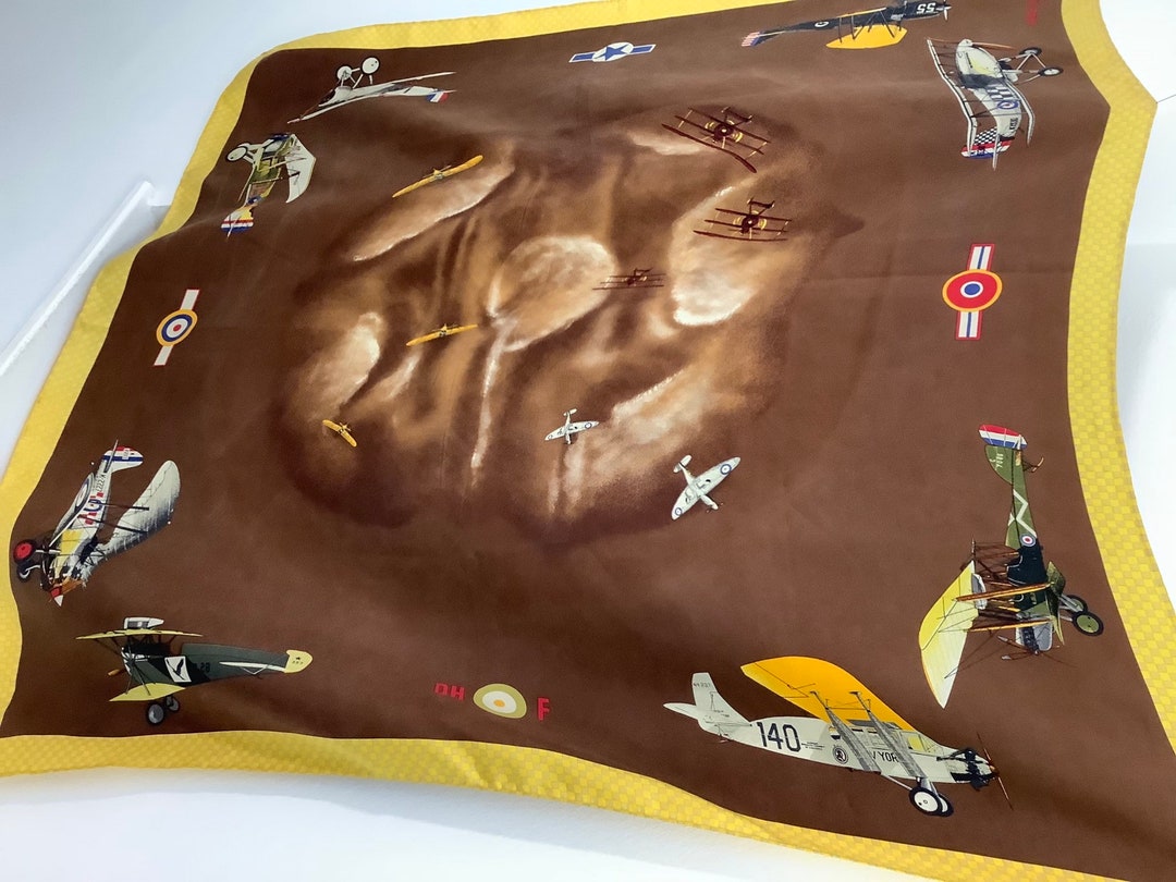 Vintage Rare Silk Novelty Scarf Military Illustrated Airforce Aircraft ...