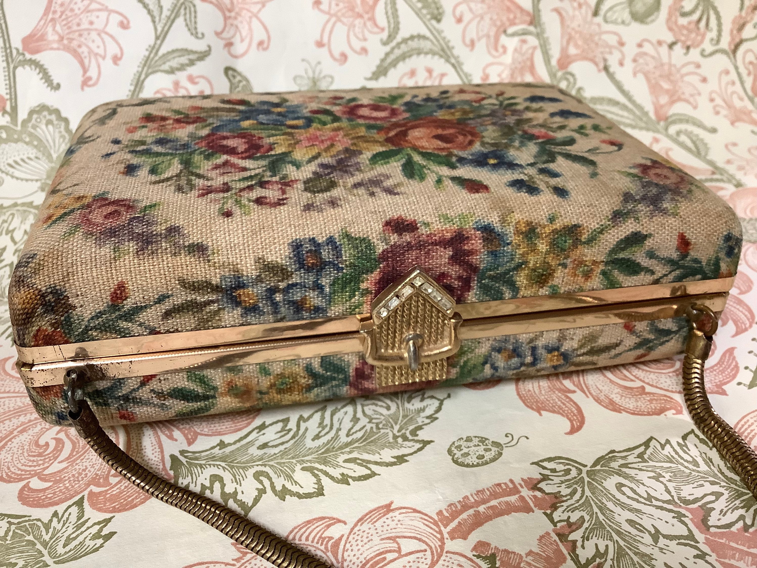 Vintage 1950s Volupte Tapestry Floral Box Bag - Etsy