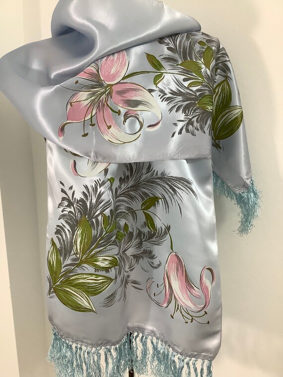 Vintage 1940s satin powder blue scarf stargazer lily … - Gem