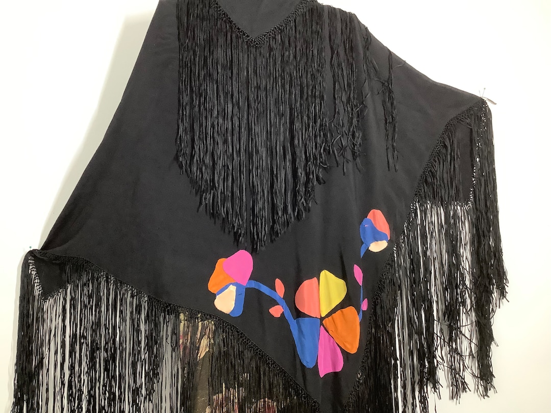 Vintage Piano Shawl Silk With Applique Art Deco 1920s Wall Hanging ...