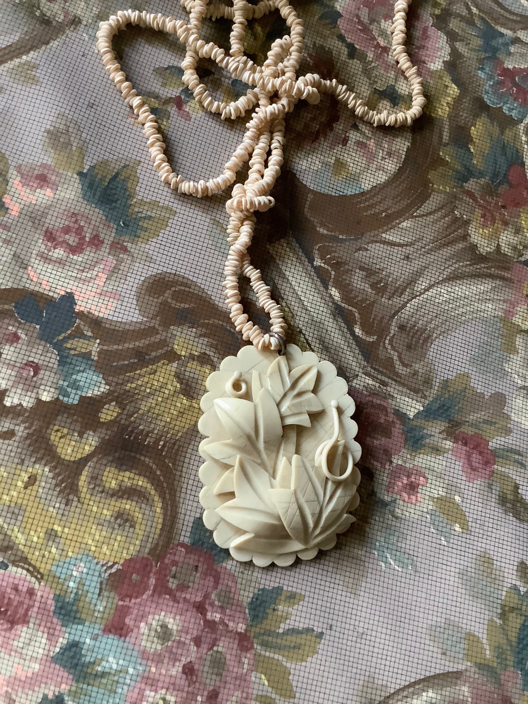Vintage 1920s Celluloid Necklace Art Deco Carved Plastic 20s 30s Large ...