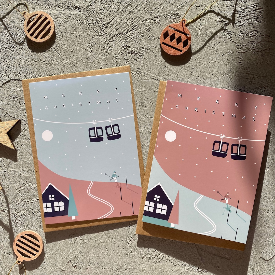 Wintery Christmas Cards Snow Scene Christmas Skier A6 - Etsy