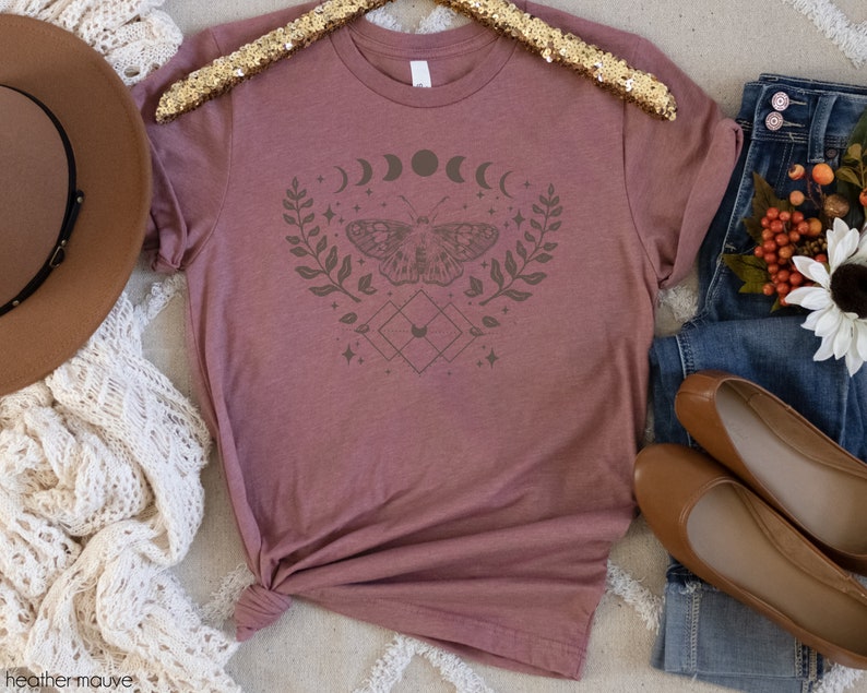 Mystical Moon Phase and Moth Tshirt Witchy Aesthetic Shirts - Etsy