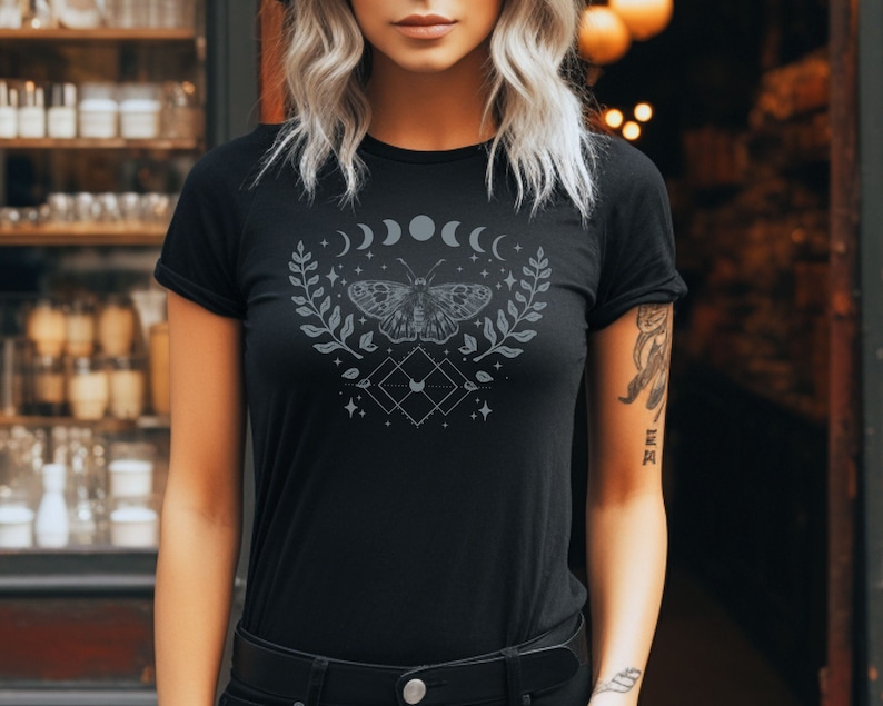 Mystical Moon Phase and Moth Tshirt Witchy Aesthetic Shirts - Etsy
