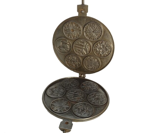 Rare and Old Metal Waffle Iron / Cast Iron Waffle Iron / Vintage French ...