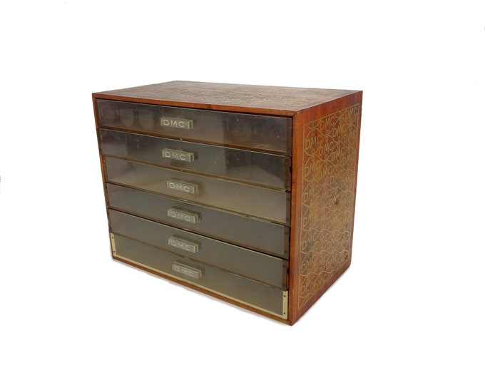 Rare Old Small Wooden DMC Cabinet With 6 Drawers / Couture / Old Wooden ...