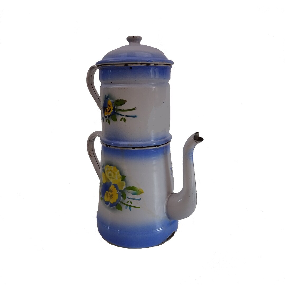 Old Enameled Sheet Metal Coffee Maker / Flowers and Thoughts / Vintage ...