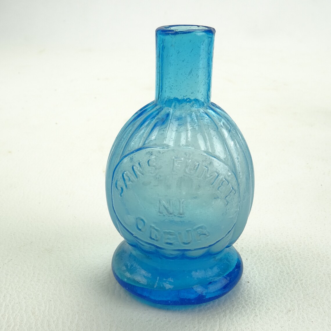 5 Anciennes lampes à huile P Masy en verre bleu soufflé à la bouche ...