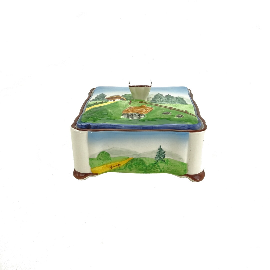 Vintage German Ceramic Candy Box With Bucolic Decor / Kitchen ...