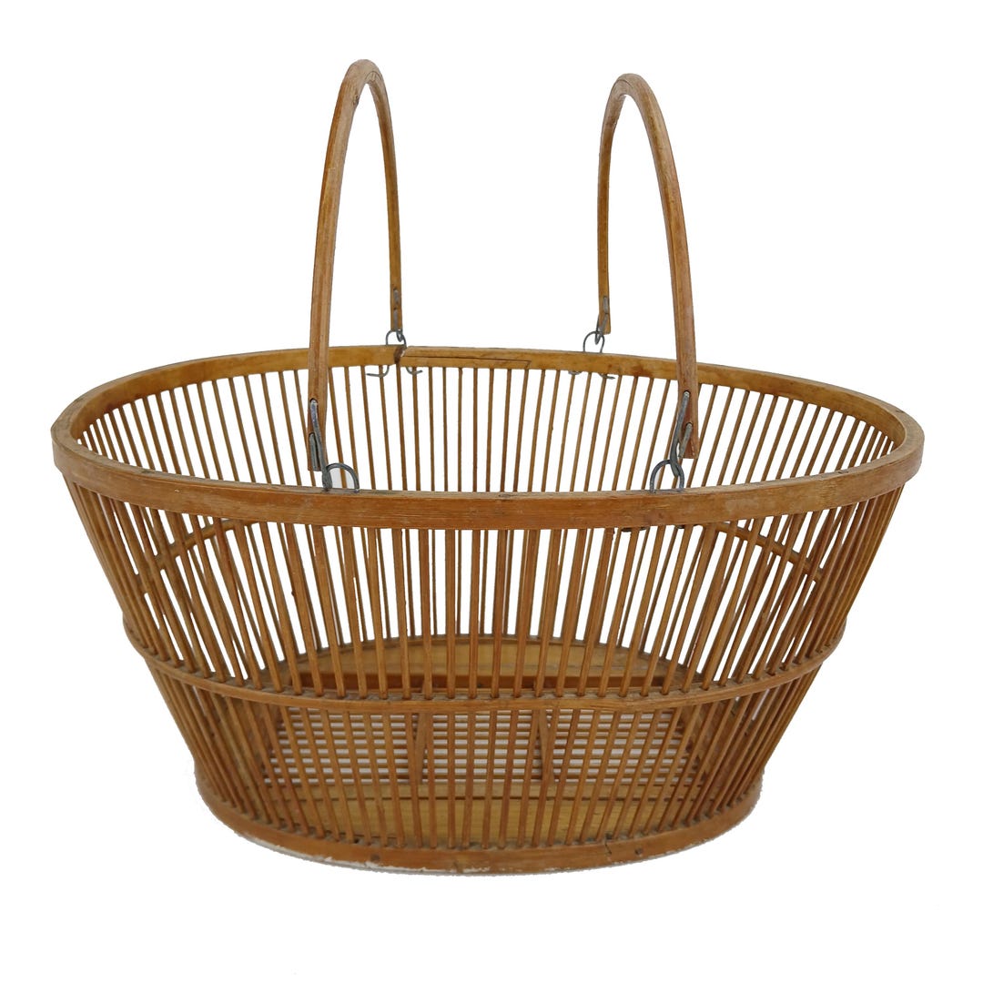 Curved Wooden Basket / Vintage French Briefcase / Country Farmhouse ...