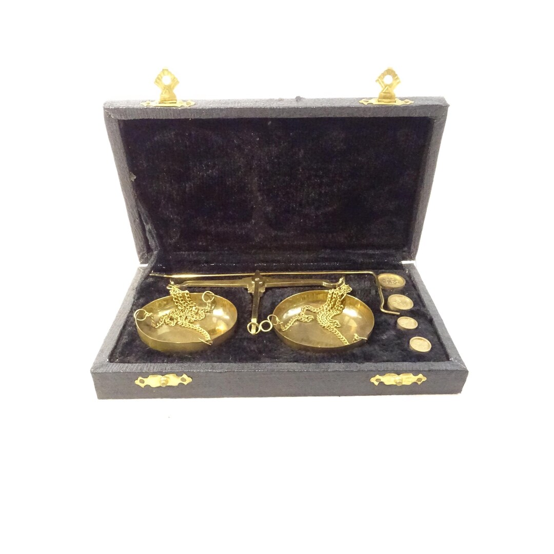 Antique Brass Jeweler's Scale in Original Box / Scientific Technical ...