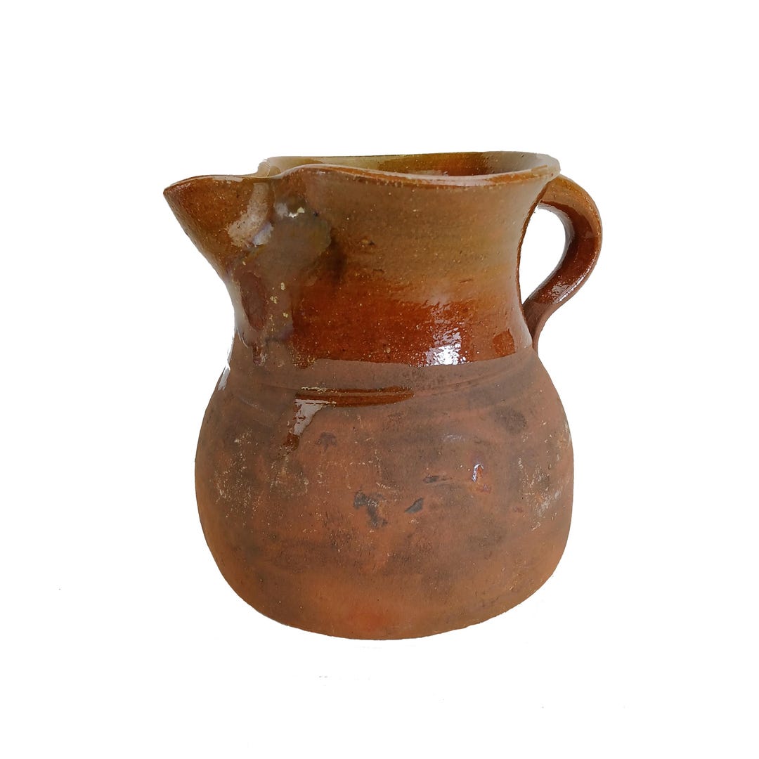 Antique Glazed Clay Pitcher / Folk Art / Vintage Kitchen Decor ...