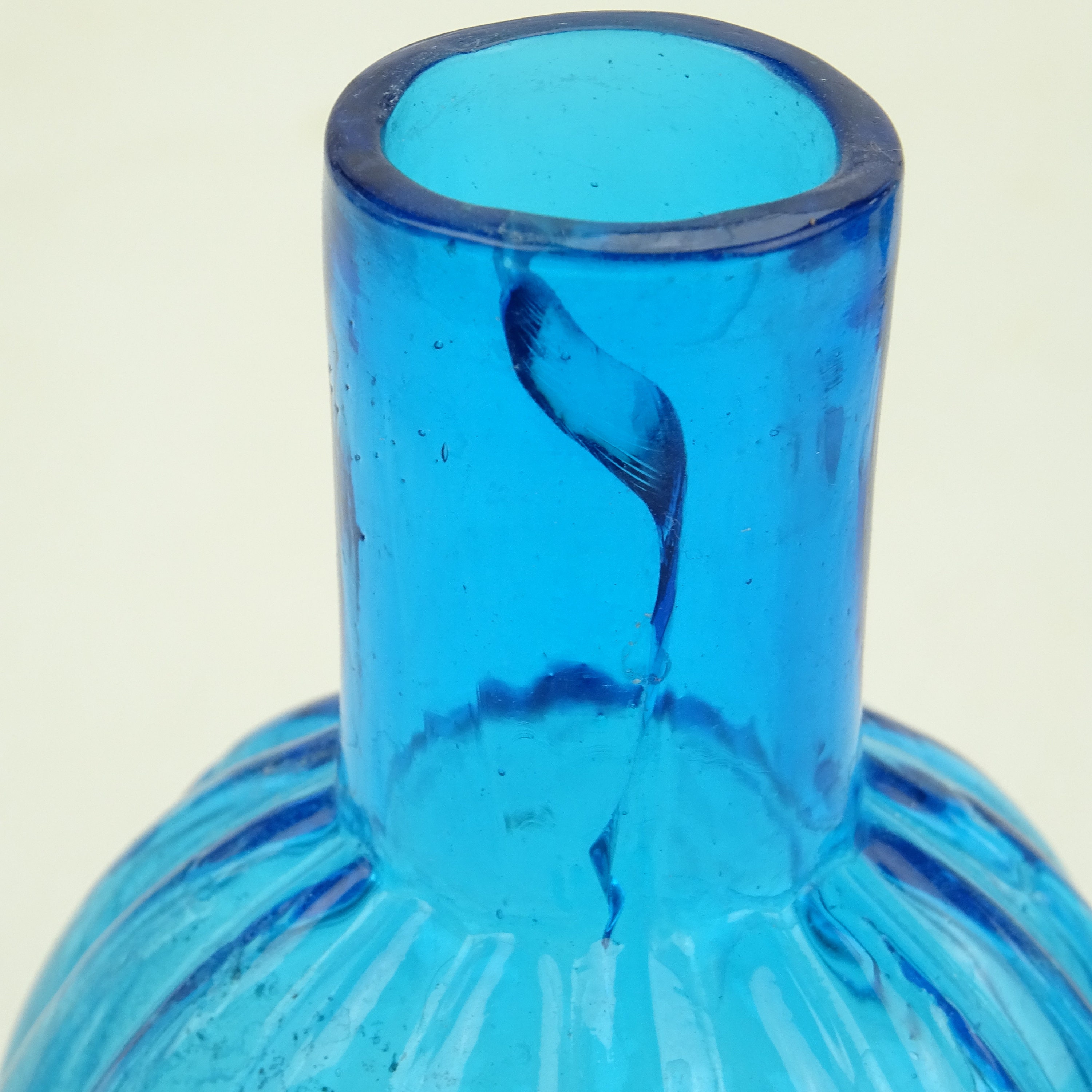 5 Anciennes lampes à huile P Masy en verre bleu soufflé à la bouche ...