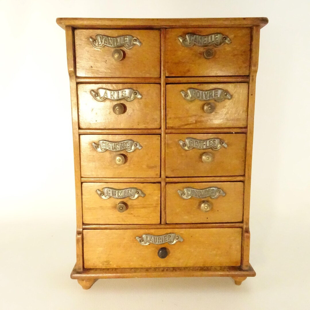 Charming Vintage Spice Box / Small Wooden Kitchen Cabinet With Drawers ...