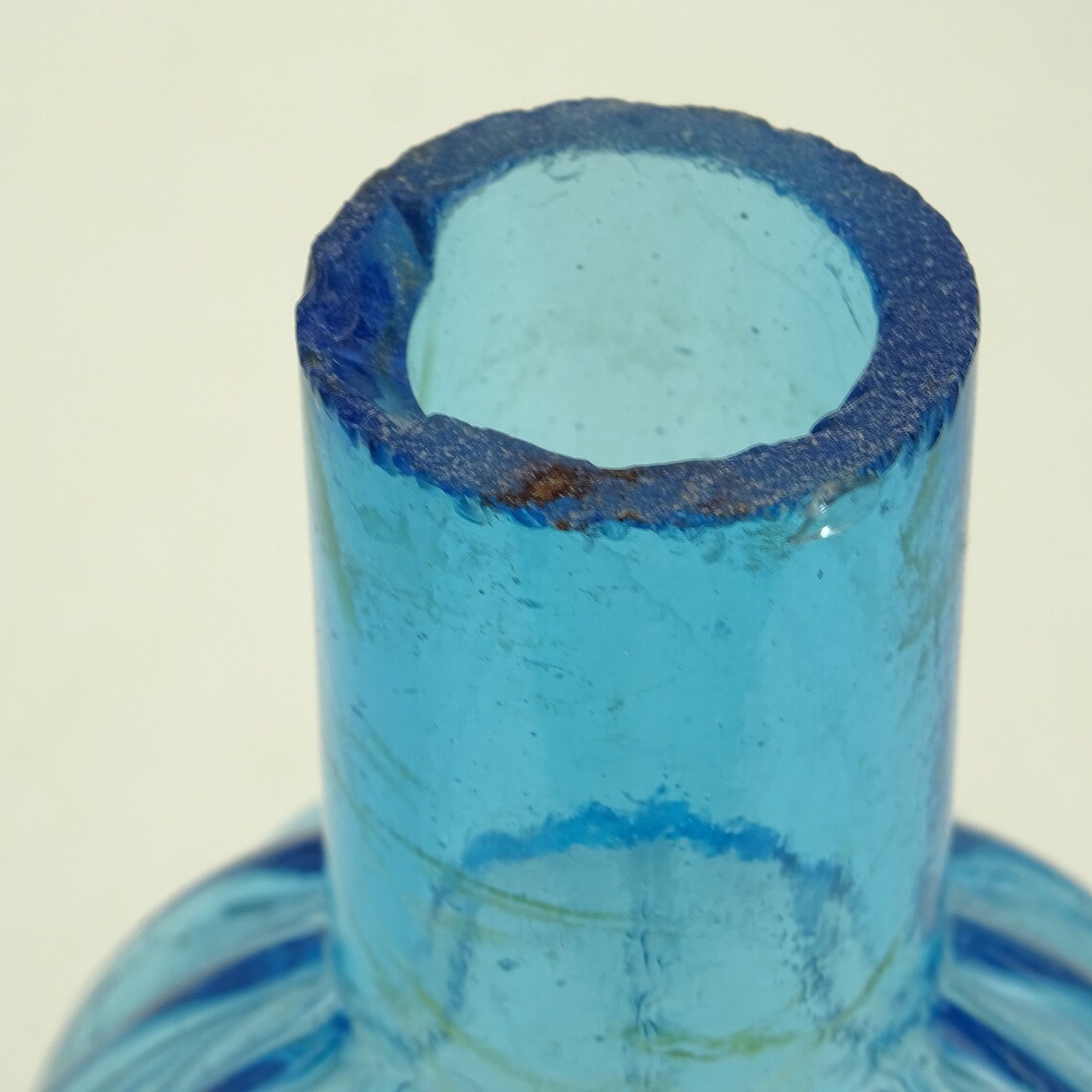 5 Anciennes lampes à huile P Masy en verre bleu soufflé à la bouche ...