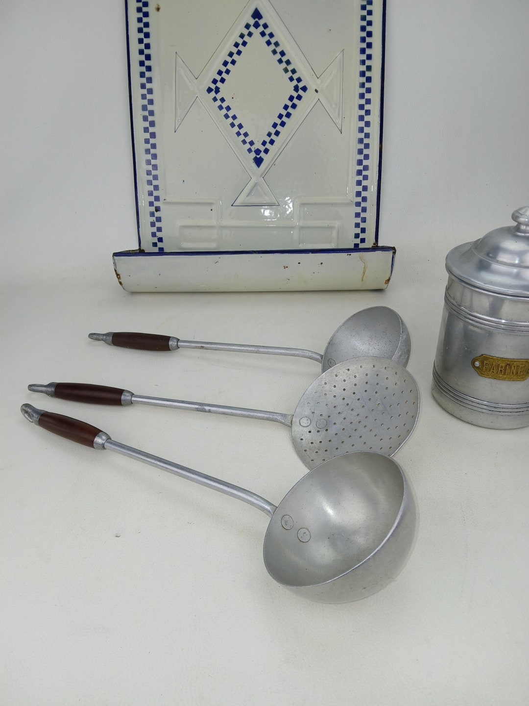 Aluminum and Bakelite Ladles and Skimmer / Vintage French Kitchen ...