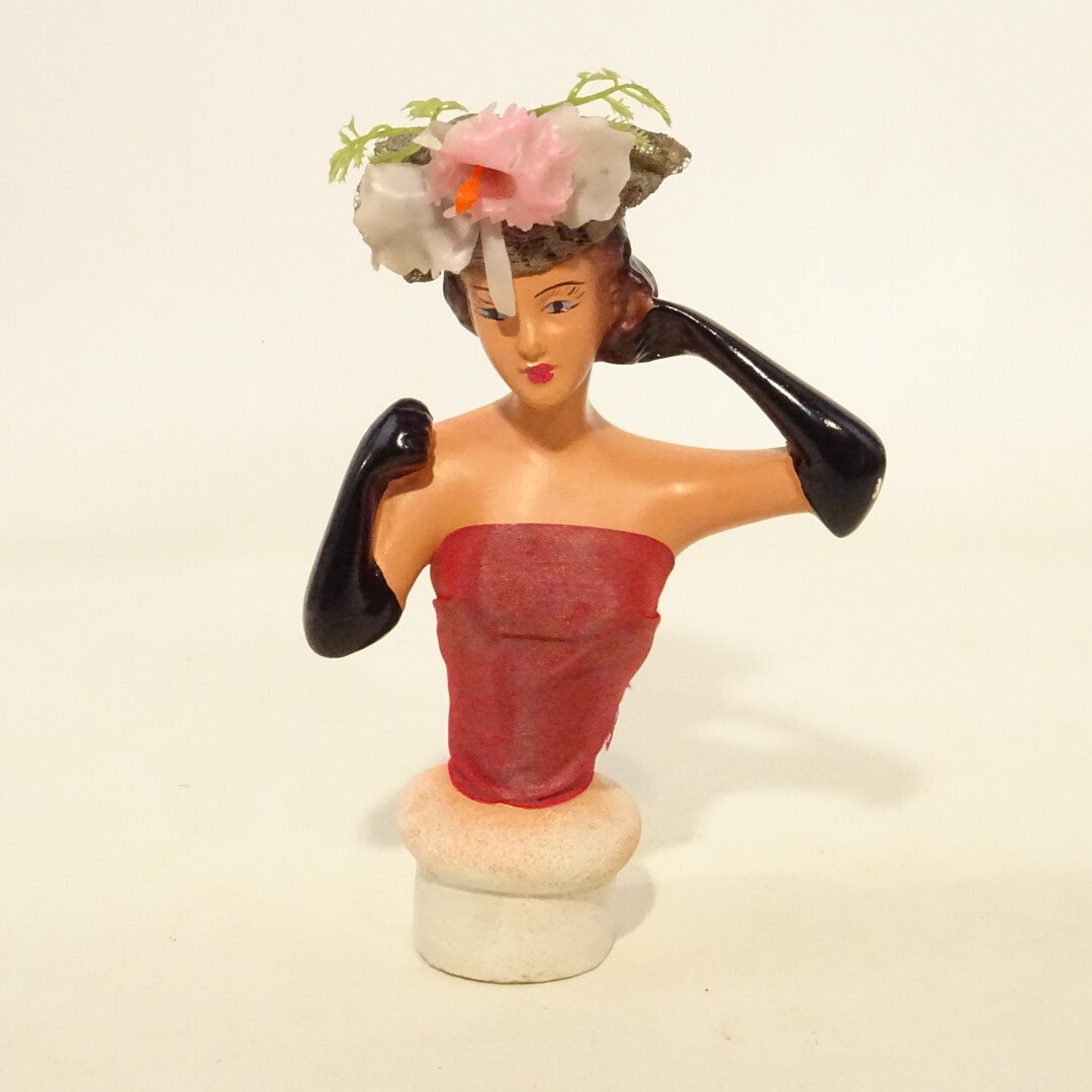 Art Deco Style Female Bust in Painted Plaster / Brunette Female Doll ...