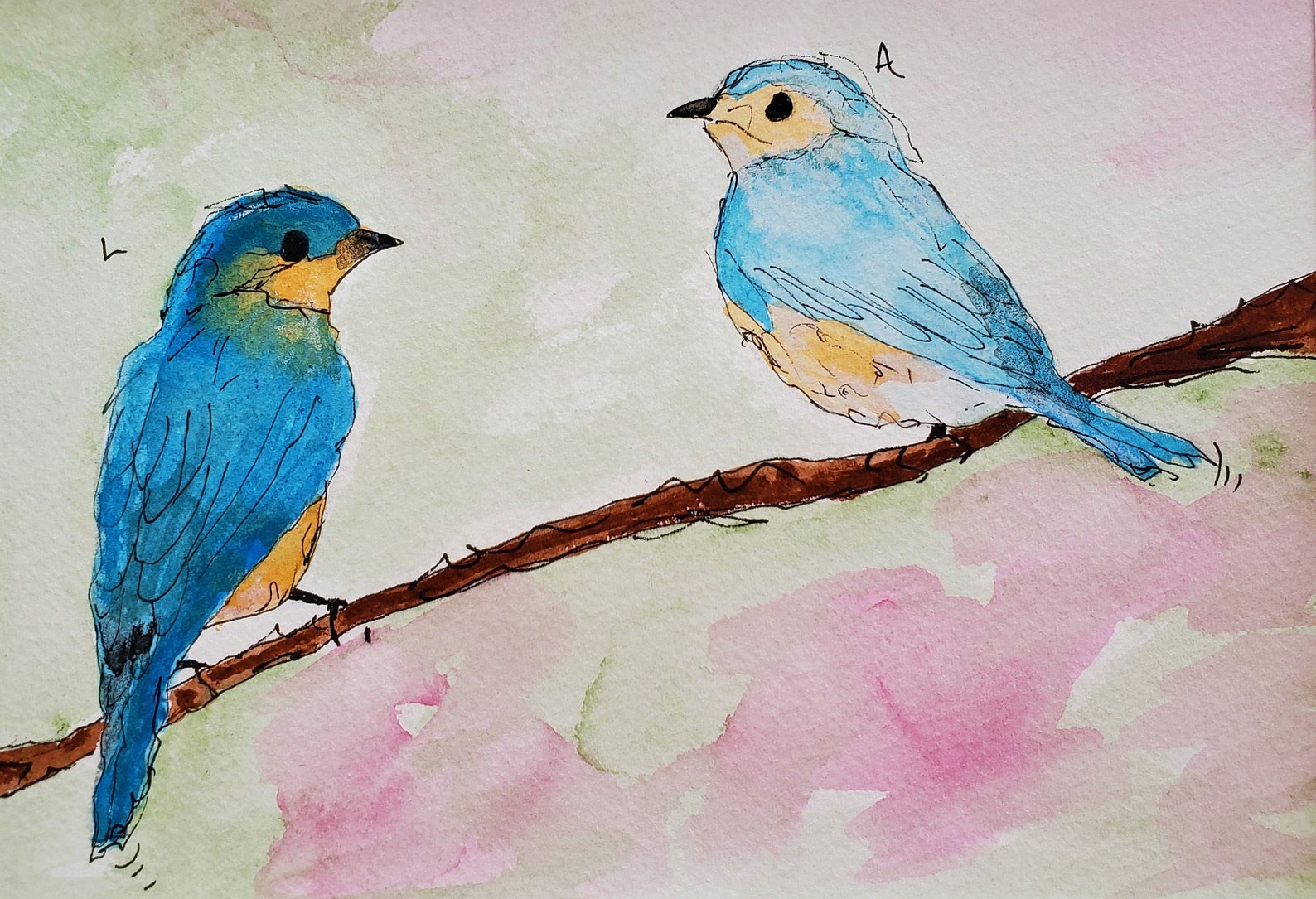 Blue Birds Painting, Original Painting, Blue Bird Wall Art, Bird Art ...
