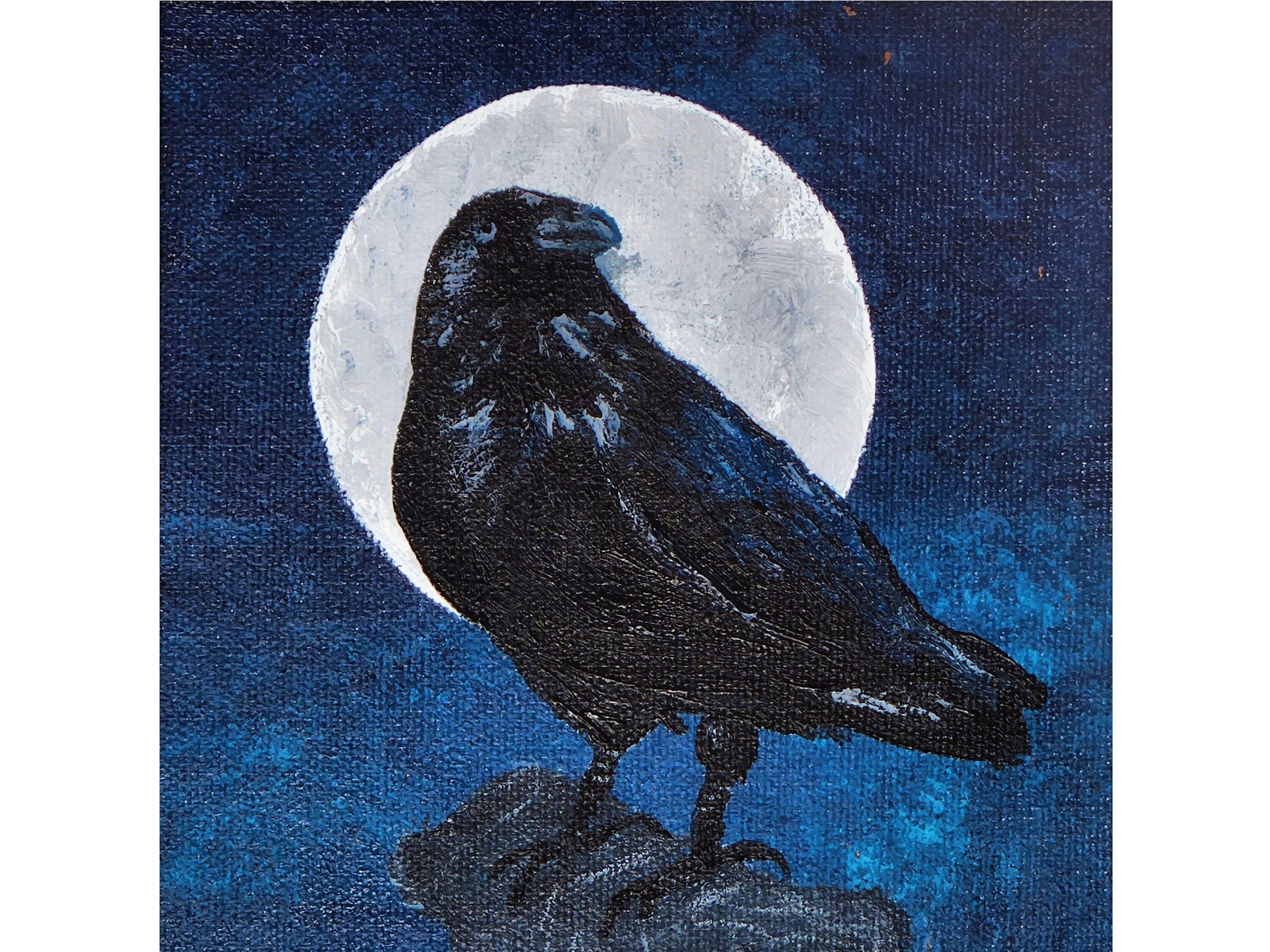 Black Bird Art Full Moon Raven Original Raven Art Bird - Etsy