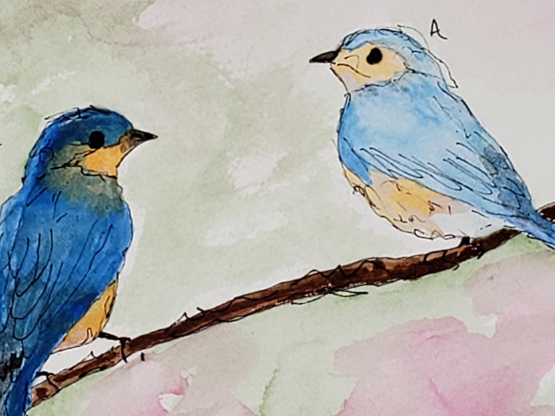 Blue Birds Painting, Original Painting, Blue Bird Wall Art, Bird Art ...