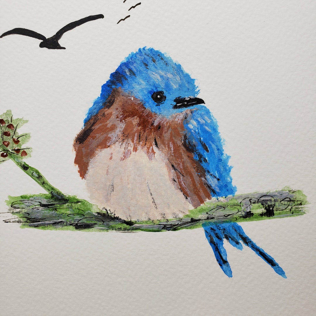 Blue Bird Art, Original Painting, Original Art, Bird Painting, Bird Art ...