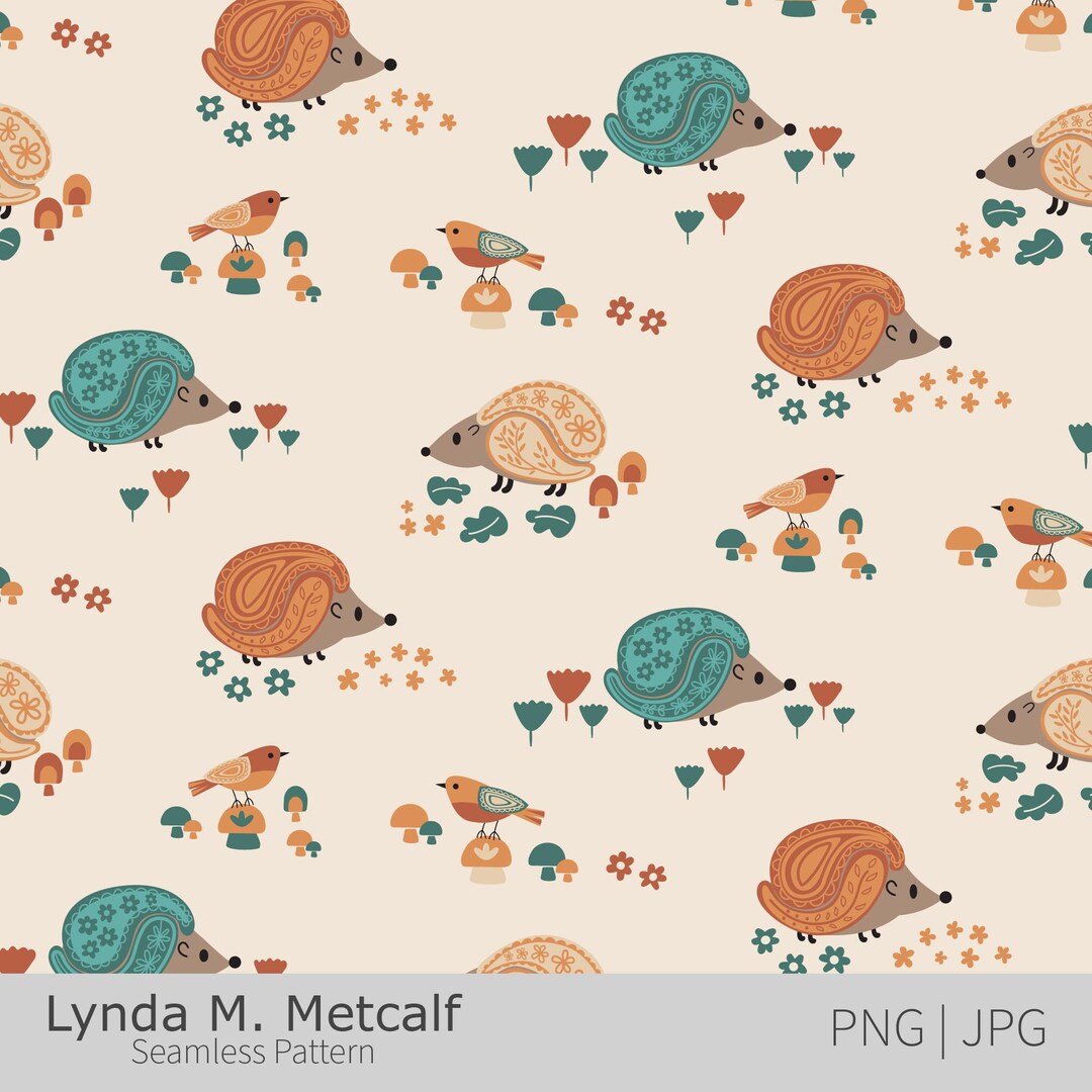 Fall Hedgehog Seamless Repeat Pattern. Autumn Hedgehogs and Birds Png ...