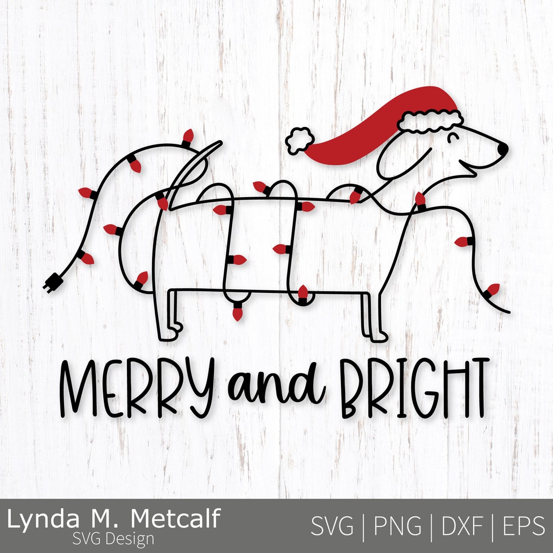Christmas Lights Dog Svg. Merry and Bright Png Clipart. Holiday ...
