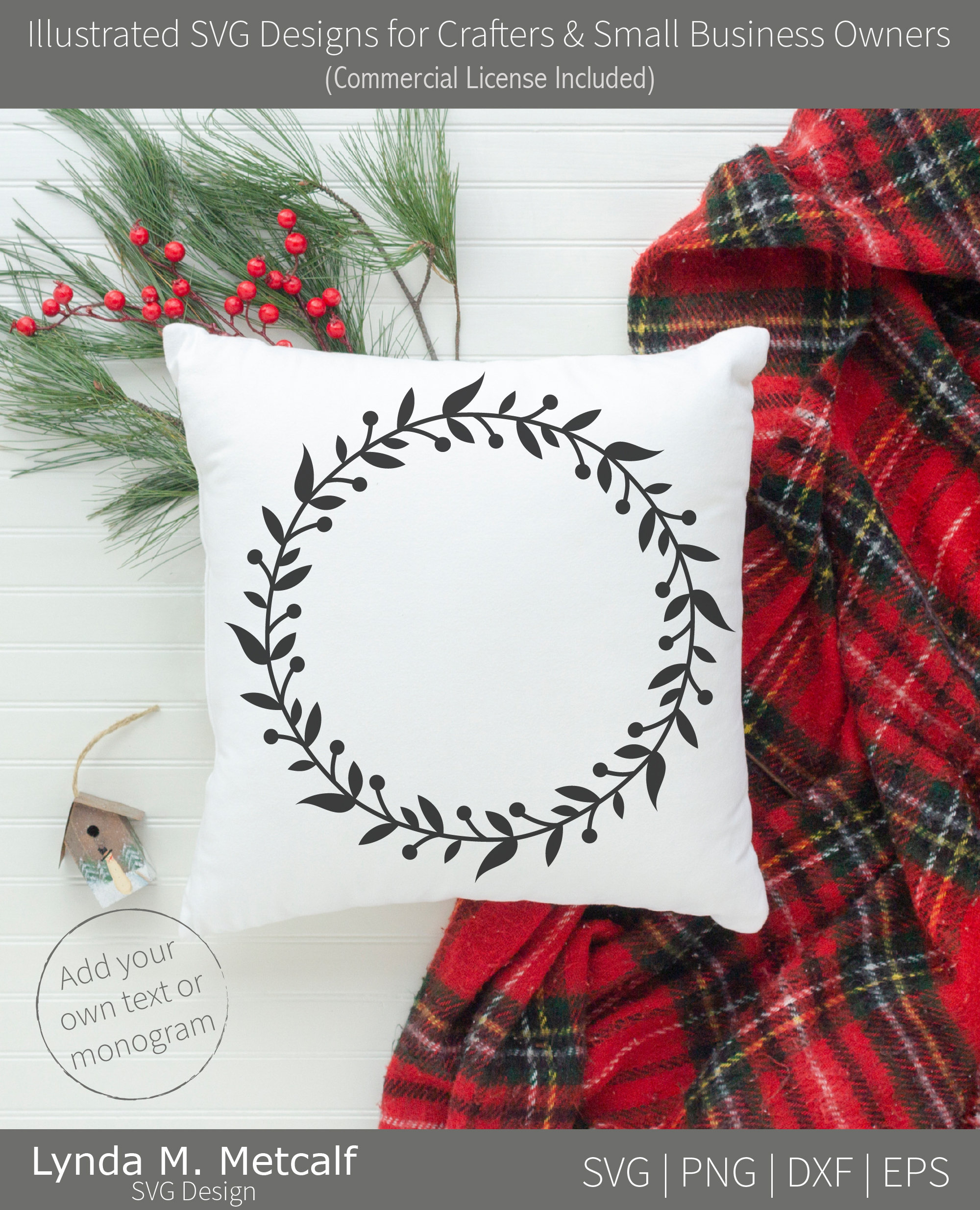 Berry Wreath Svg. Holiday Wreath Png Clipart. Vine Leaf and Berry ...