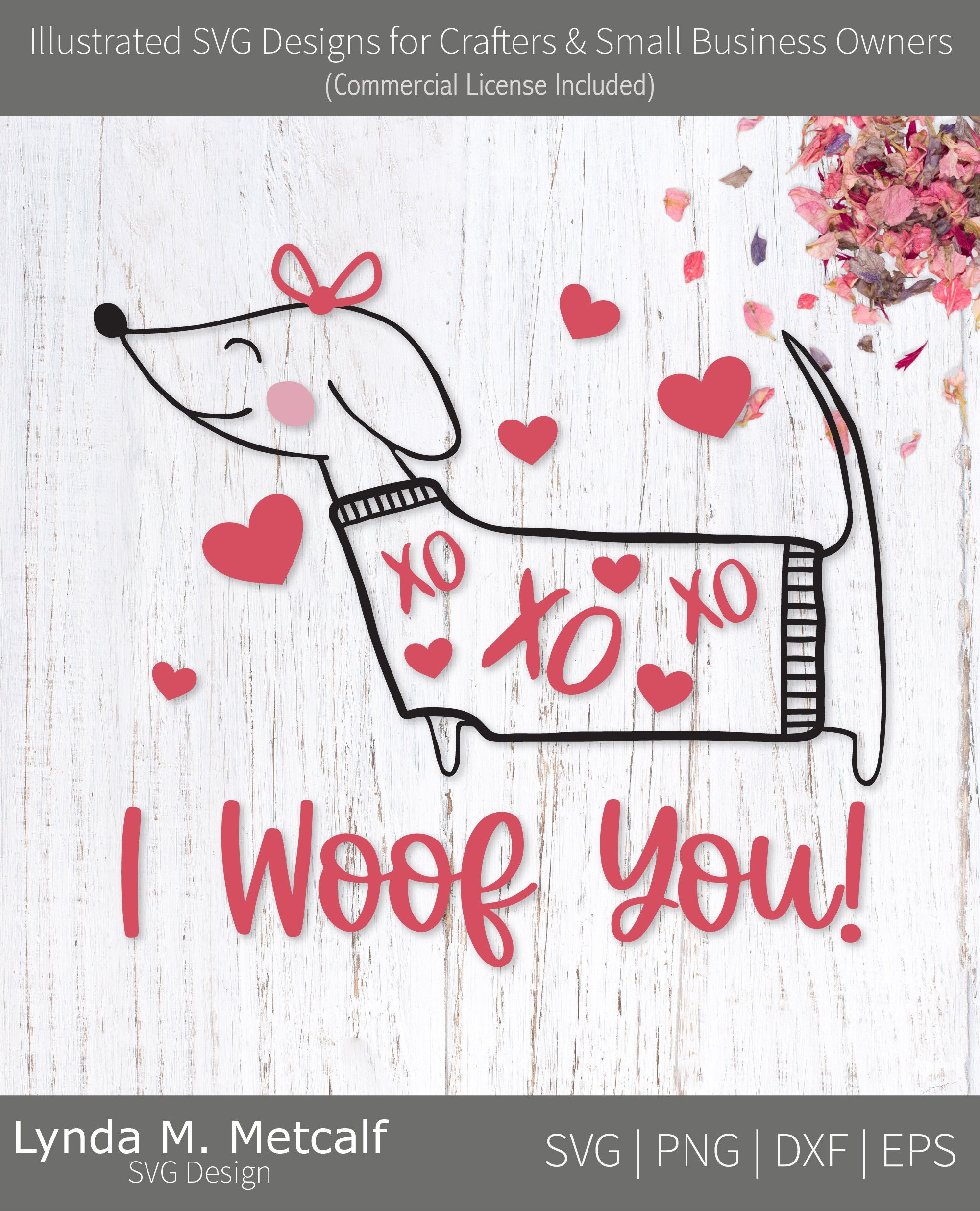 Dog Valentine Svg. I Woof You Png. Girl Doxie Hearts Cut File. - Etsy