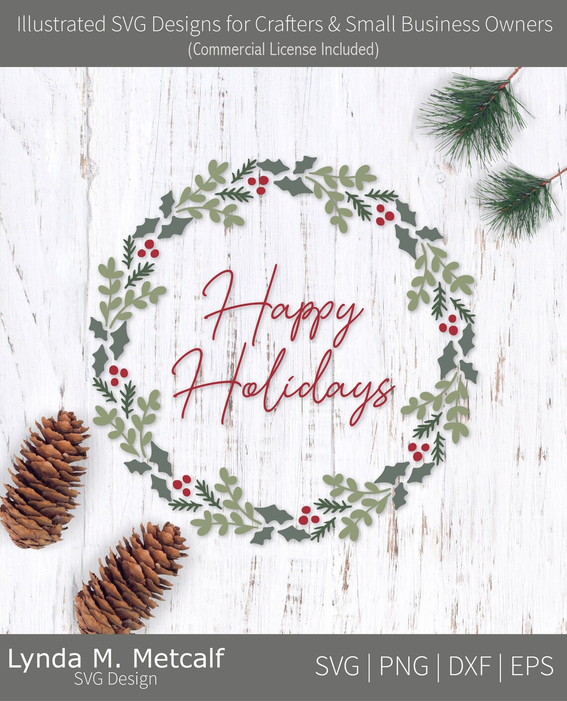 Happy Holidays Wreath SVG, Wreath Svg, Christmas Wreath Svg, Holiday ...