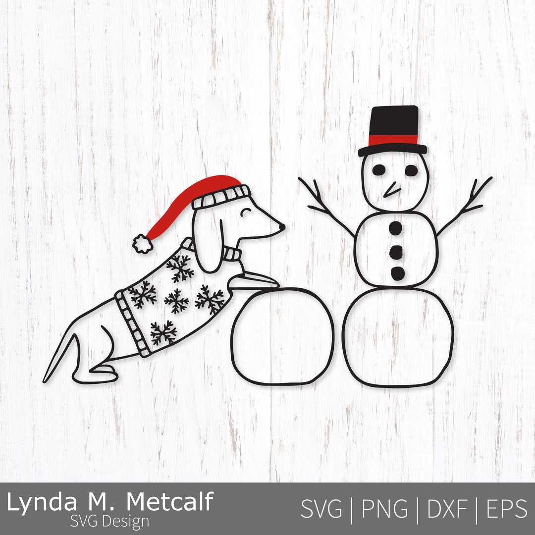 Santa Dachshund Svg. Dog and Snowman Png Clipart. Christmas Weiner Dog ...