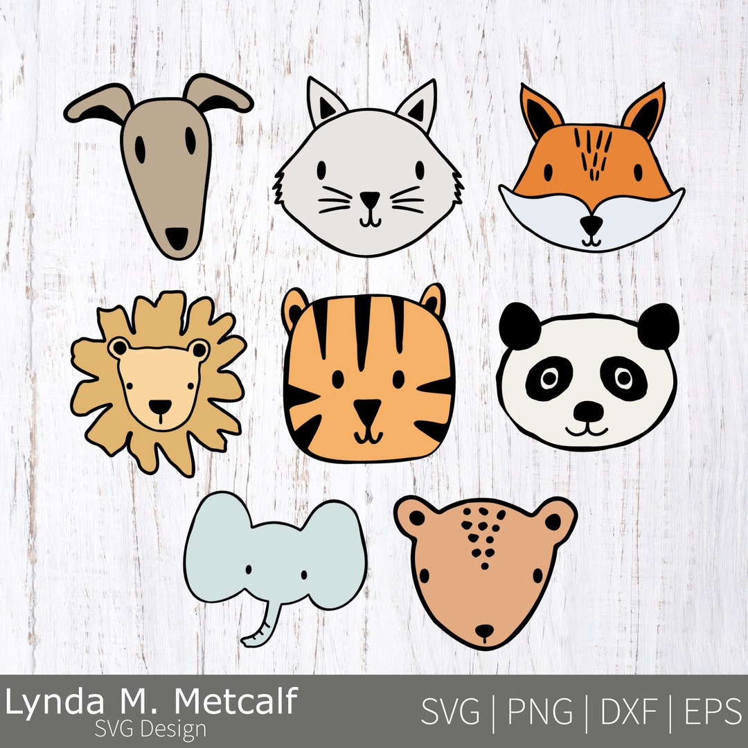 Animal Faces Svg Bundle. Animal Clipart Bundle. Cute Dog, Cat, Lion ...