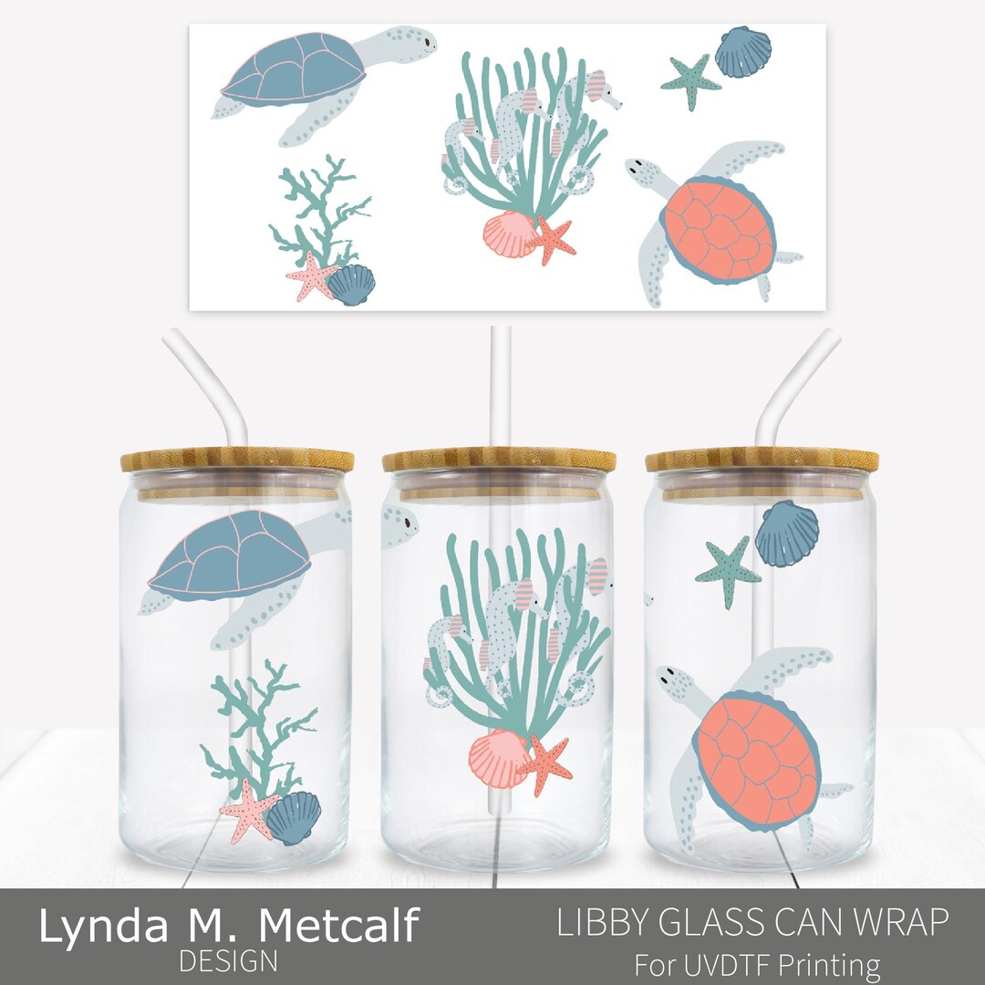 Sea Animals Libby Glass Can Wrap, Sea Turtles and Seahorses Png for UV ...