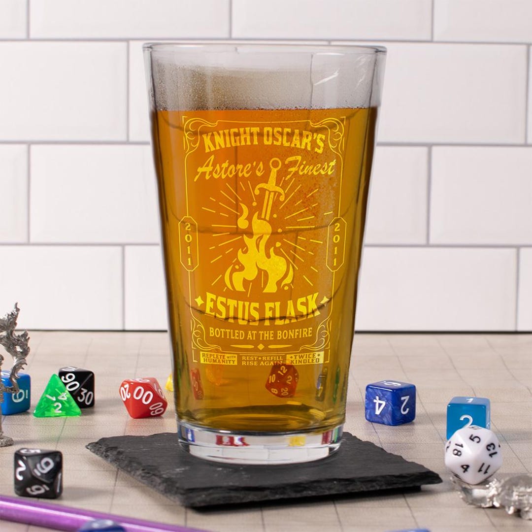Knight Oscars's Estus Flask Pint Glass, Nerdy Video Game Drinkware ...